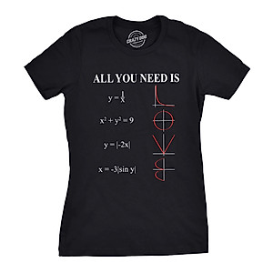 Womens All You Need is Love Equation Tshirt Funny Nerdy Math Tee Funny T Shirts Love Tops for Women Cool T Shirt Women's Novelty Tees Black - M