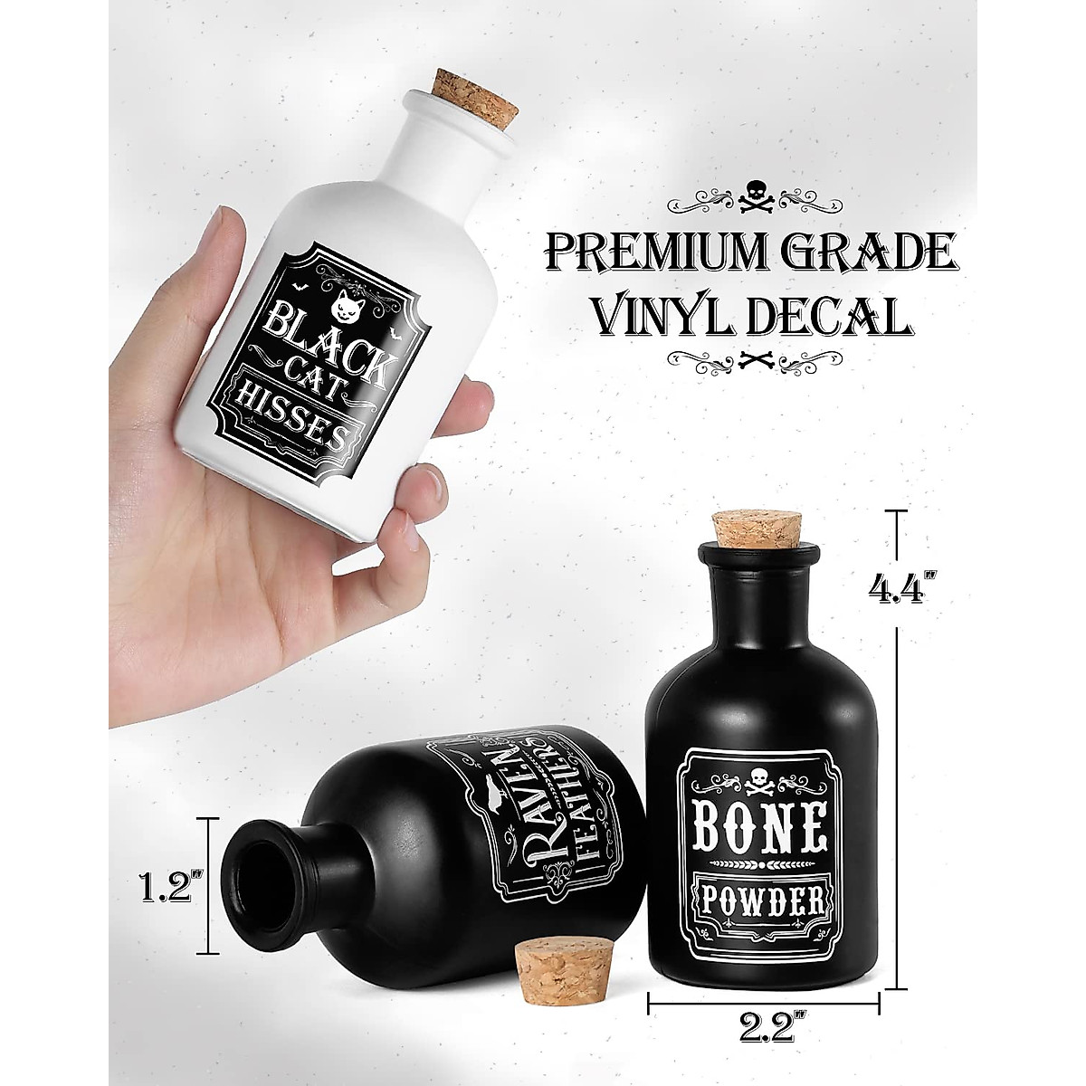 Halloween Centerpieces Potion Bottles with Cork Stopper Black and White Halloween Party Hocus Pocus Glass Tiered Tray Jar Decorations Spooky Mini Vases decor for Indoor Table Living Room Set of 3