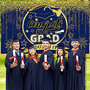 Class of Grad 2023 Background Banner,Blue and Gold Graduation Banner Backgdrop Signs for Congratulations Graduation Party Supplies Photography Background 2023 Graduation Party Decorations
