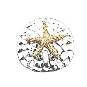 Large 2-Tone Textured Sand Dollar Starfish Pendant Slide Brooch Sea Life Beach Fashion Jewelry Lead-Free in Gift Box (Size 1.8 x 1.6-inches)