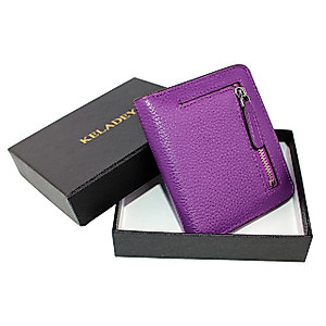 KELADEY Women's RFID Blocking Small Genuine Leather Wallet Ladies Mini Card Case Purse (Lavender Purple)