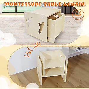 Puecrof Montessori Weaning Table and Chair Solid Wooded Toddler Table and Chair Set Kids Montessori Furniture