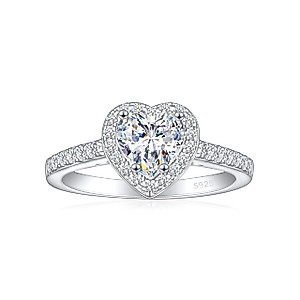 JALOKIVI 1CT 925 Sterling Silver Engagement Rings for Women Heart Cut Halo Cubic Zirconia Promise Rings for Her Size 4.5