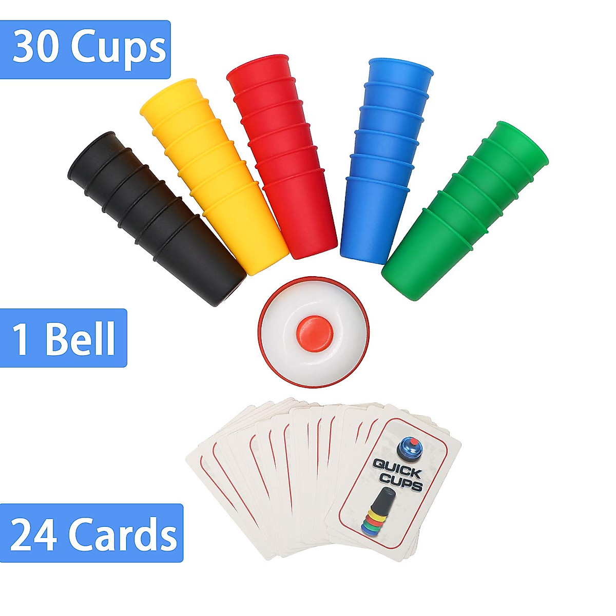Vinciph Quick Cups Games for Kids Intellectual Flying Stack Cups,Stacking Cups Games Parent-Child Interactive Game with 24 Picture Cards, 30 Cups