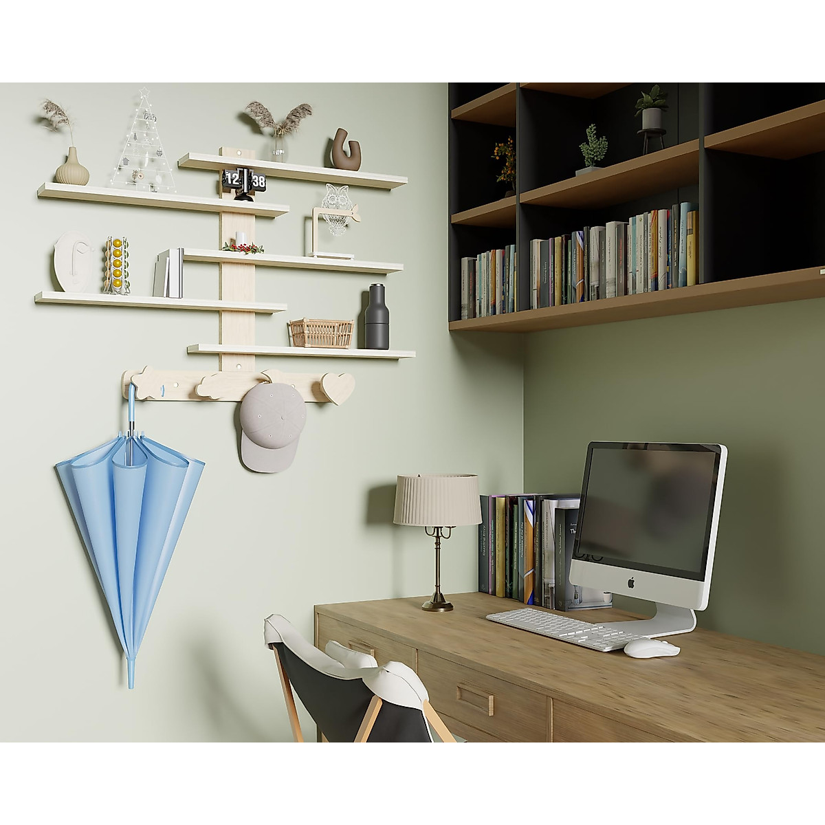 QsQueen Floating Shelves for Wall,Cute Shelves Room Decor,Coat Hooks,Small Wood Display Shelves Rack for Collectibles-Figures,Mini Decor,Toy,for Tonie Shelf - Maximum Length 24 inches Trinket Shelf