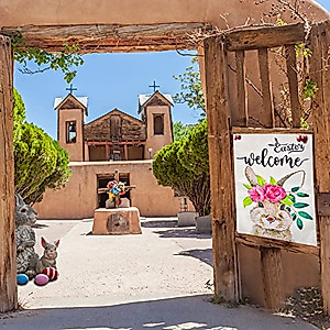 Happy Easter Garden Flag 12x18 Inch Double Sided Bunny with Flowers, Small Yard Flag for Outside Farmhouse Holiday Spring Outdoor Décor, house flag