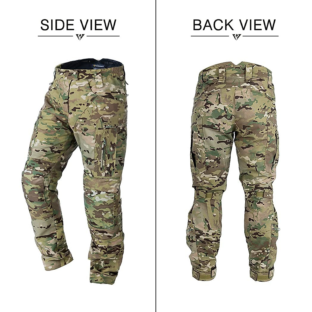 IDOGEAR Tactical Pants for Men Combat Pants with Hidden Knee Pads Military Camo Apparel Ripstop Multi-Pocket Outdoor Trousers （Multi-camo, 36W x 33L）