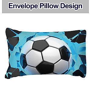 Blue Soccer Duvet Cover Set Queen, 3 Pieces Reversible Sports Soccer Pattern Bedding Set for Soccer Fans Kids Teens Boys, Soft Microfiber Sports Theme Duvet Cover Queen 90"x90"(No Comforter)