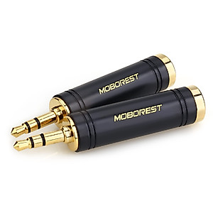 MOBOREST 3.5mm M to 6.35mm F Stereo Pure Copper Adapter, 1/8 Inch Plug Male to 1/4 Inch Jack Female Stereo Adapter, Can be Used for Conversion Headphone adapte, amp adapte, Black Fashion 2-Pack