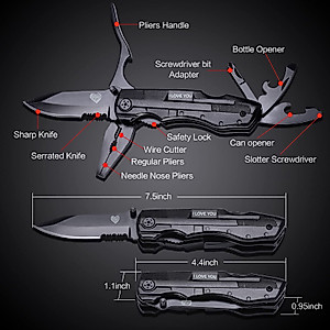 Gifts for Men Dad Husband Boyfriend Him from Daughter Son Wife Kids, Multitool Pocketl Knife, Engraved 'I LOVE YOU', Survival Multi Tool Cool Gadgets