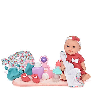 Baby Doll with Clothes & Accessories, Newborn Baby Doll in Carrier Gift Box, Magic Disappearing Milk Bottle with Feeding & Changing Deluxe Travel Set