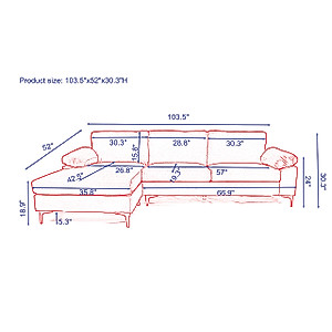 LCH Sectional Couch Living Room,Modern Futon Chaise L-Shape with Arm-Pillows & Metal Legs,Left Hand Facing,Up to 3-Seat Capacity Sleeper Sofa (Velvet Green)
