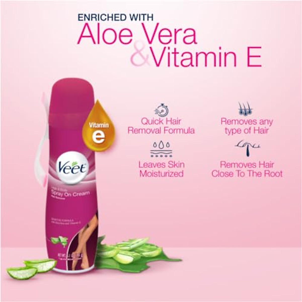 Veet Spray On Hair Removal Cream, 5.1 oz., for Legs & Body (Pack of 6)