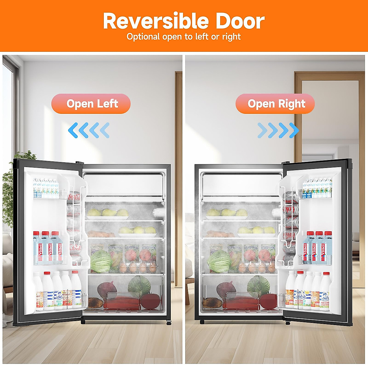 BoltCruise 4.3 Cu.Ft Mini Fridge With Freezer, Single Door Mini Fridge w/7 Settings Temperature Adjustable, Mini Refrigerator for Apartment, Bedroom, Office, Dorm, Black