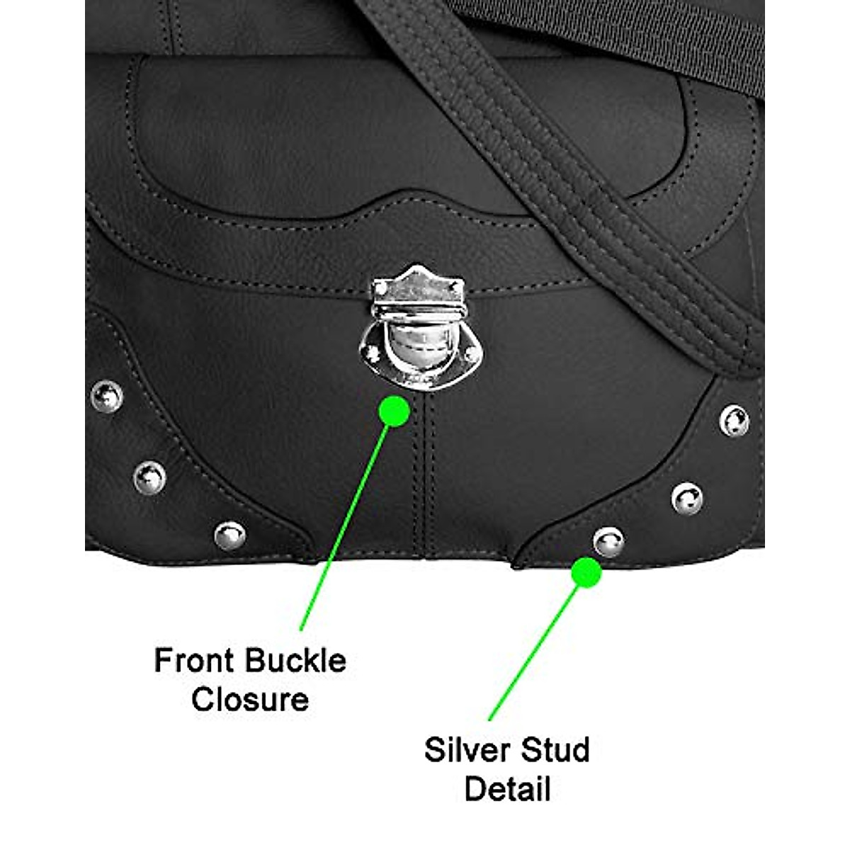 Roma Leathers Concealment Purse - Premium Cowhide Leather - Black - Studded - Dual Gun Entry - Adjustable Shoulder Strap - Designed in USA - 30 Day Manufacture Guarantee