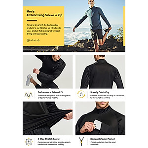 ATHLIO Men's Long Sleeve Athletic Shirts - Quick Dry, UV Sun Protection, 1/4 Zip Pullover Running Tops, 3-Pack Black/Carbon Grey/White, Large