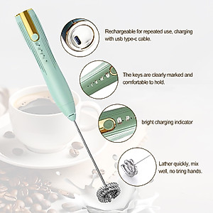 TQASER Powerful Handheld Milk Frother, USB Rechargeable Electric Foam Maker for Coffee, Mini Milk Foamer, Stainless Steel Drink Mixer for Lattes, Cappuccino, Frappe, Matcha, Hot Chocolate