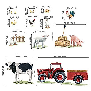 wondever Farm Animals Cow Wall Stickers Farmhouse Truck Roosters Peel and Stick Wall Art Decals for Kitchen Living Room Kids Room