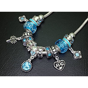 Falari Birthstone Bracelet Multi-Color Charm Beads Silvertone March OB07234-MAR