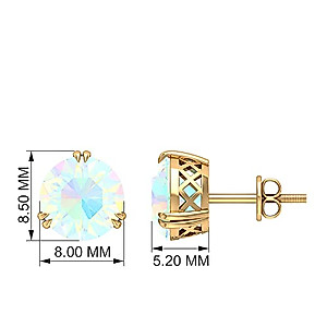 Natural Ethiopian Opal Solitaire Stud Earrings, Certified 8 MM Rainbow Opal, AAA Quality, October Birthstone Earrings, 14K White Gold