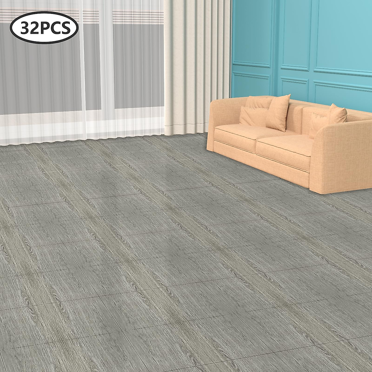 LOHISHIL 32PCS 12 * 12in Stick Floor Tile White Floor Tiles Self, Adhesive Wall Tiles Peel and Stick Floor Tiles Bathroom Floor Stickers for Kitchen, Bedroom, Hallways, Garages, Lobbies(Grey)