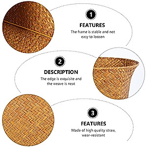 Cabilock Wood Basket Trash Can Rustic Style Waste Basket Garbage Can Storage Holder Straw Bouquet Container Decorative Gift Basket for Office Bathroom Bedroom Kitchen 28X25X17cm Woven Basket