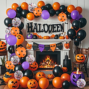 123 Pcs Halloween Balloons, Huge Spider Balloon Garland Arch kit Black Orange Purple Confetti Helium Latex Balloons for Birthday, Baby Shower, Outdoor Indoor Halloween Party Decorations Supplies