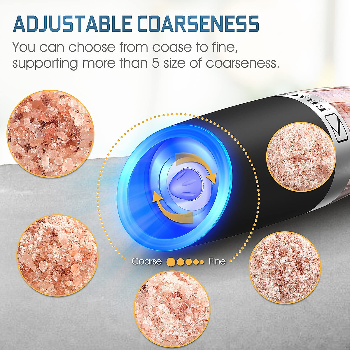 Ebaco Gravity Electric Salt and Pepper Grinder-Automatic Pepper Mill Battery Operated Grinder with LED Light, Refillable and Adjustable Coarseness(1PCS)