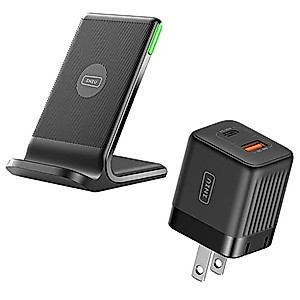 INIU 15W Fast Wireless Charging Stand+USB C Charger 30W PD QC 3.0 Dual Port Type C Charger Fast Charging Block