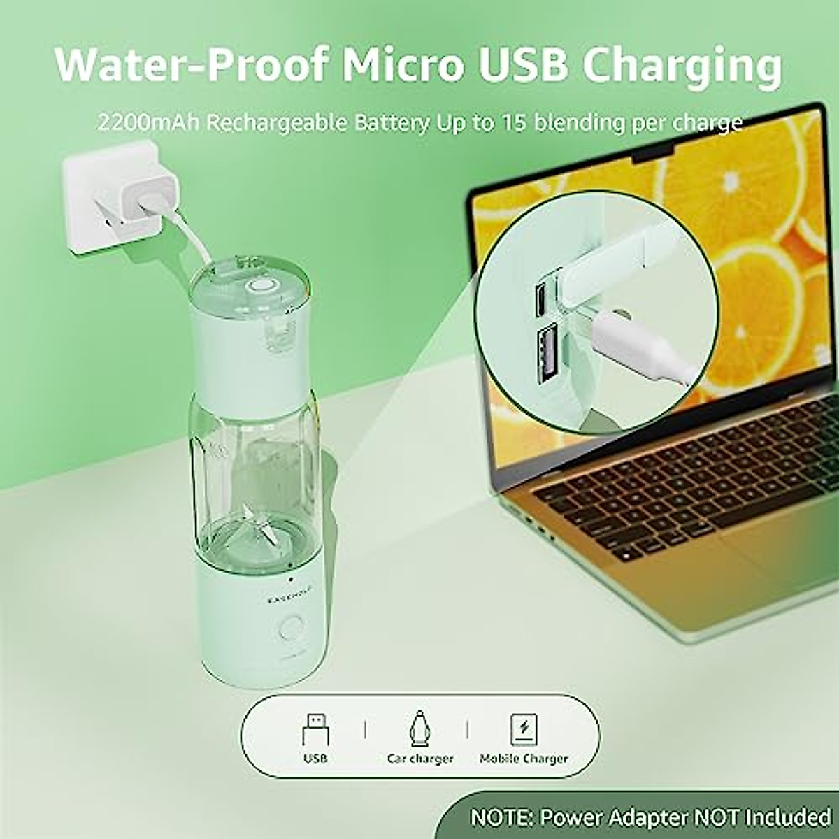 Personal Blender, Portable Blender for Shakes and Smoothies, Fresh Juice Mini Fast Blender with 6 Blades, Rechargable Single Blender BPA Free for Kitchen, Sport, Travel (Green)