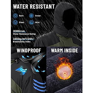 TACVASEN Mens Tactical Jacket Water Resistant Winter Ski Jacket Green Camo Military Jacket Thick Warm Jacket Camo Parka Rain Coat Snow Coat