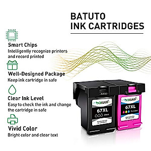 batuto Remanufactured for HP 67 Ink Cartridges Color Replacement for Printer Ink HP 67 Envy 6052 6055 Pro 6452 6455 6458 DeskJet 1255 2732 2752 2755 DeskJet Plus 4140 4152 4155 4158 (1 Tri-Color)