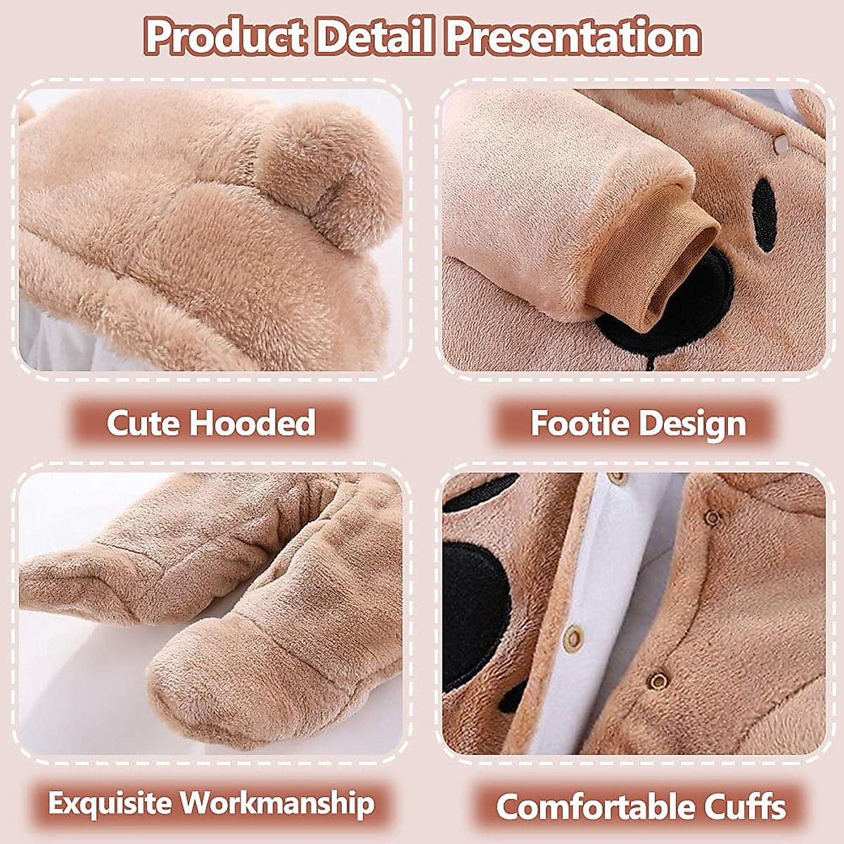 ALLAIBB Baby Newborn Snowsuit Winter Hooded Footie Fleece Jumpsuit for Infant Girls Boys