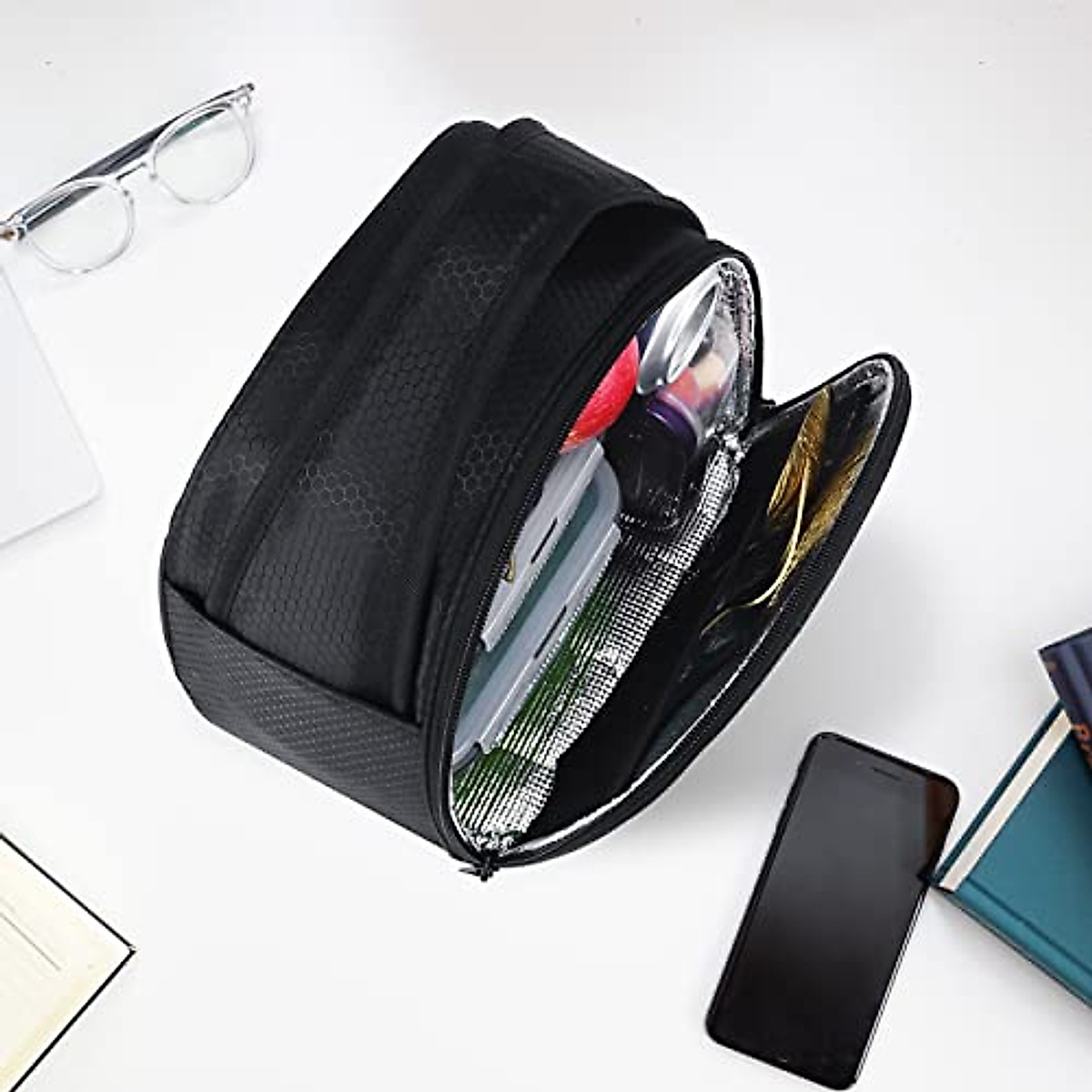 Gloppie Lunch Box Insulated Lunch Bag for Men Women Lunch Cooler Bags Black Lunch Tote Bag for Bento Box Lunch Containers Adult Lunchbox Lunchbag Work Office Picnic