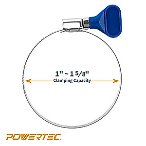 POWERTEC 70247 1-1/2 Inch Stainless Steel Thumb Screw Clamps, Adjustable Key Hose Clamps for Pool Hose for Above Ground Pools and PVC Tubing, Pipe Clamp, Worm Gear Clamp, 5 pack