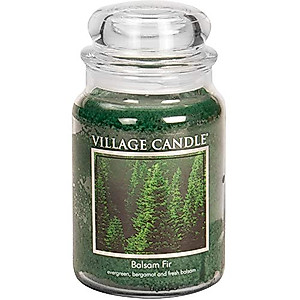 Village Candle Christmas Tree Large Glass Apothecary Jar Scented Candle, (26oz), Green & Balsam Fir Large Apothecary Jar, Scented Candle, 21.25 oz.
