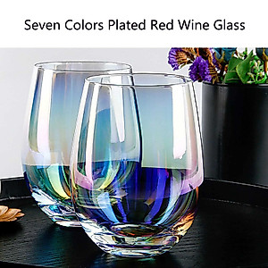 HELLWANG Stemless Wine Glasses, 20 Ounce Seven Color Dazzling Wine Glass for Red or White Wine, Whiskey- Pool Party Beach Travel Cups (Set of 1)