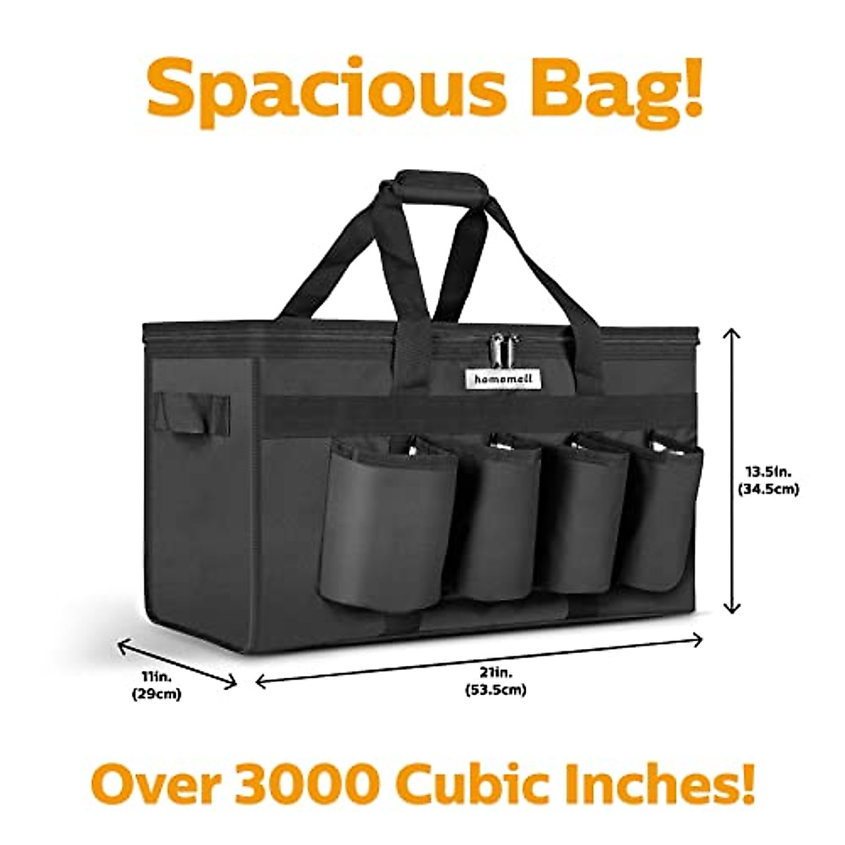 Homemell Large Insulated Bag with Drink Holder Reusable Grocery Bags to Keep Pizza and All Items Hot, Cold and Frozen - Black Collapsible Cooler, Thermal Bag for Travel and Food Transport