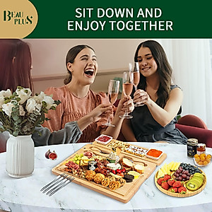 Cheese Board Charcuterie Board, Large Bamboo Platter for Serving Cheese, Meat, Unique Housewarming Gifts for Women, Anniversary, Wedding Gifts for Couple, Bridal Shower Gift