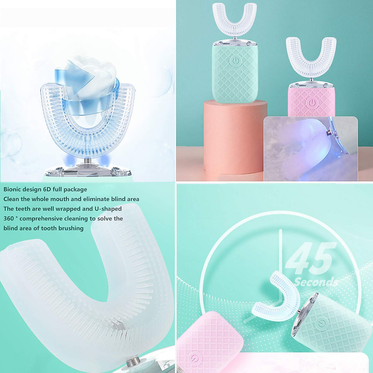 Ljyzoid 2PC U Shaped Kid Electric Toothbrush Replacement Heads, Compatible with U-Type Kids Automatic Electric Toothbrush, Food Grade Silicone Ultrasonic Toothbrush Replacement Head 7-12 Years Old