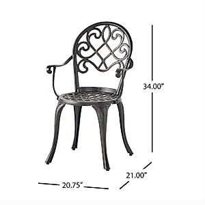 Christopher Knight Home Angeles Outdoor Cast Aluminum Bistro Furniture Set with Ice Bucket, 3-Pcs Set, Copper