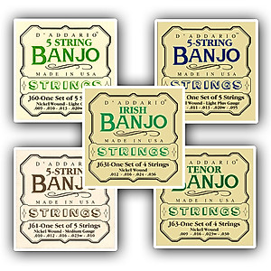 D'Addario J60+ 5-String Banjo Strings, Nickel, Light Plus, 9.5-20