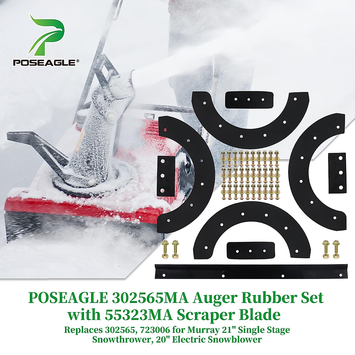 POSEAGLE 302565MA Auger Blade with 55323ma Scraper Blade Replaces Murray 302565, 335992MA, 1687312YP for Murray 5021R, 5021E, 525-21, 650-21, PM40, PSB210, PM50E, PSB210E, SN421, 521E Snow Blowers