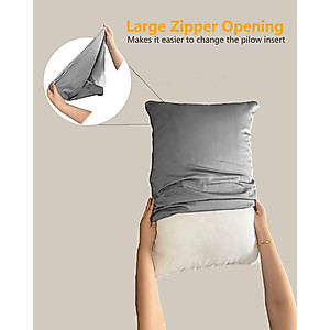 Bedemu King Size Pillow Cases Set of 2-Grey Cotton Zipper Pillow Cases with Zippered Hidden, Ultra Soft Pillow Covers with Piping for Easy Care, 600 Thread Count & Breathable Pillow Case, 20”x36”, 2P