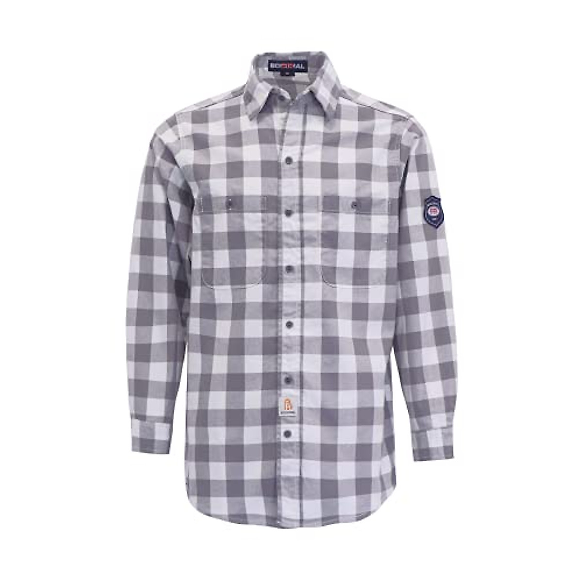BOCOMAL FR Shirts Flame Resistant Plaid Shirt NFPA2112/CAT2 7.5oz Fire Resistant Gray/White Men's Fire Retardant Welding Shirt