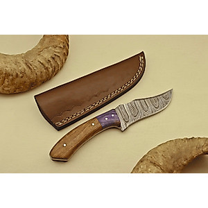 Custom Handmade Full Tang Damascus Steel Hunting Camping Skinner Knife - Wood Handle | Sheath | EDC