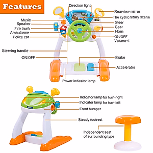 COLOR TREE Kids Pretend Ride on Toy,Steering Wheel Driving Simulate Toys for Toddlers