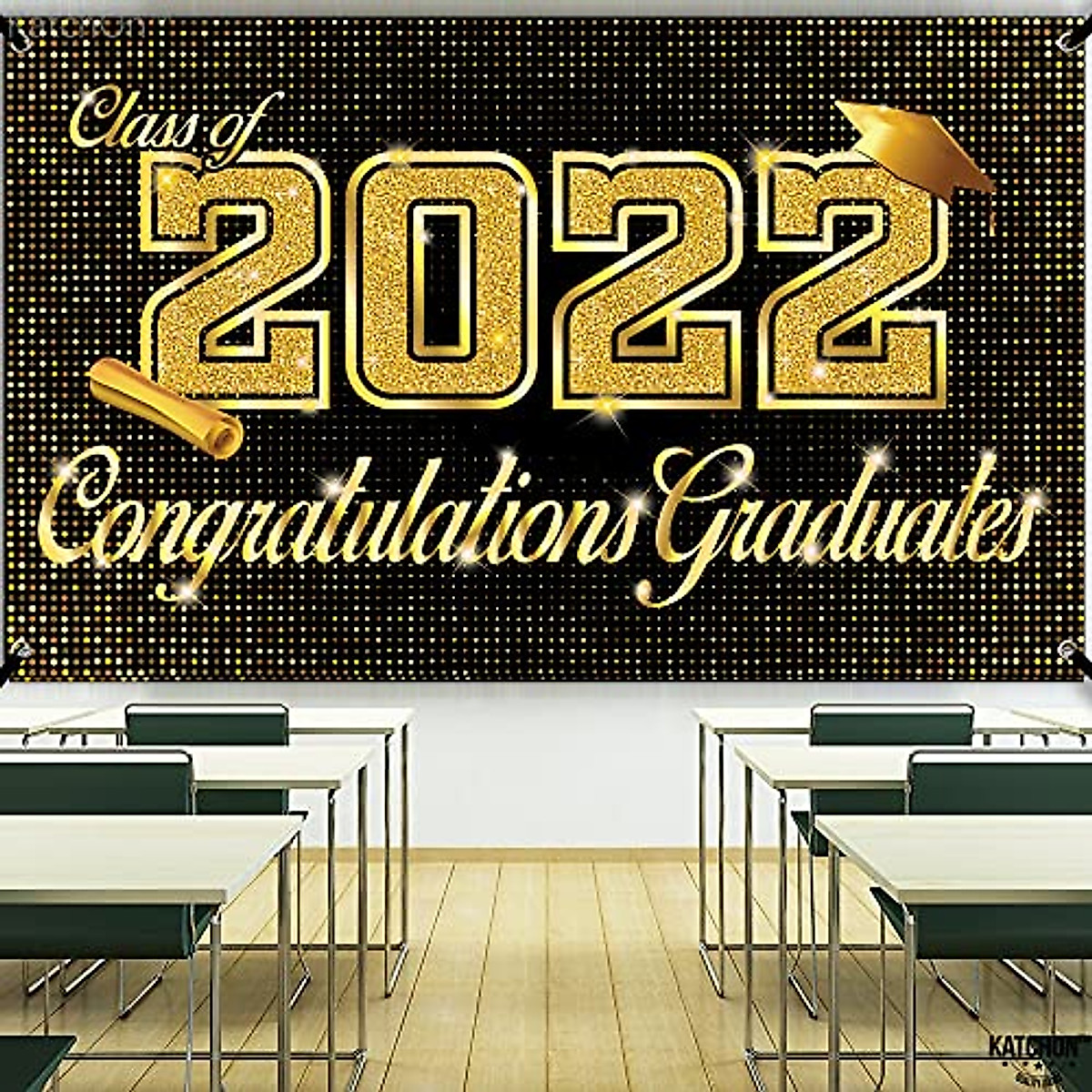 Class of 2022 Congratulations Graduate Banner -72x44 Inch Graduation Banner | Congratulations Banner Black and Gold Graduation Decorations 2022 | Graduation Party Decorations 2022 Congrats Grad Banner