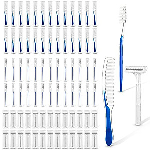 150 Pcs Disposable Toothbrushes and Comb Razors Bulk Individually Wrapped Soft Bristle Travel Toothbrush Kit Hair Combs Stainless Steel Blade Shaving Razors for Homeless Hotel Nursing Home Charity