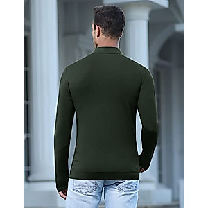Poriff Men's Active Dry-Fit Quarter Zip Long Sleeve Outdoor Running Performance Pullover Golf Workout Shirts Army Green S